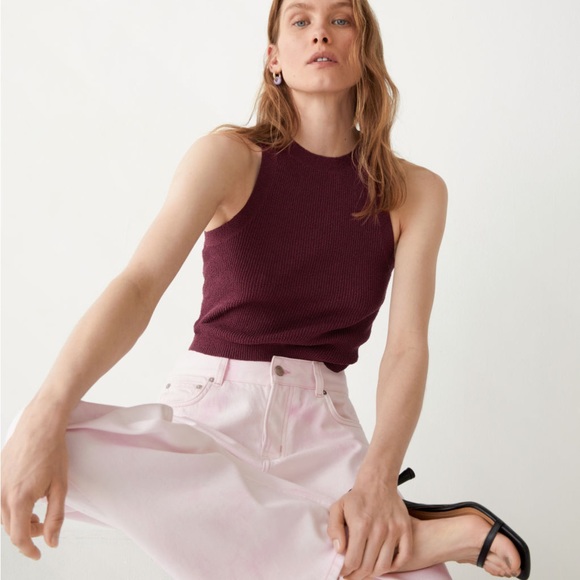 Express | Tops | Nwot Maroon Knit Crochet Fitted Ribbed Red High Neck ...